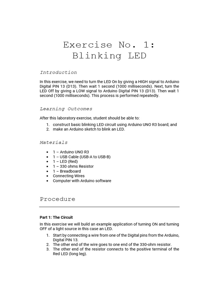 MEng 125n Laboratory Exercise 1 | PDF | Arduino | Electrical Engineering
