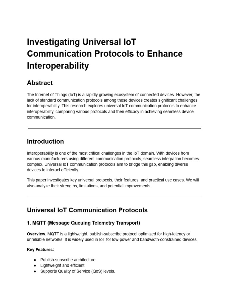 Investigating Universal IoT Communication Protocols To Enhance ...