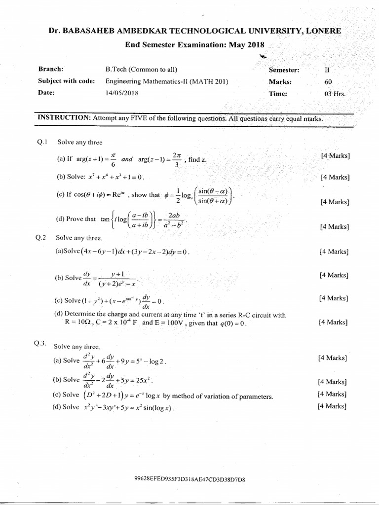 Btech 1 Year Engineering Mathematics 2 m2 Math201 May 2018 | PDF