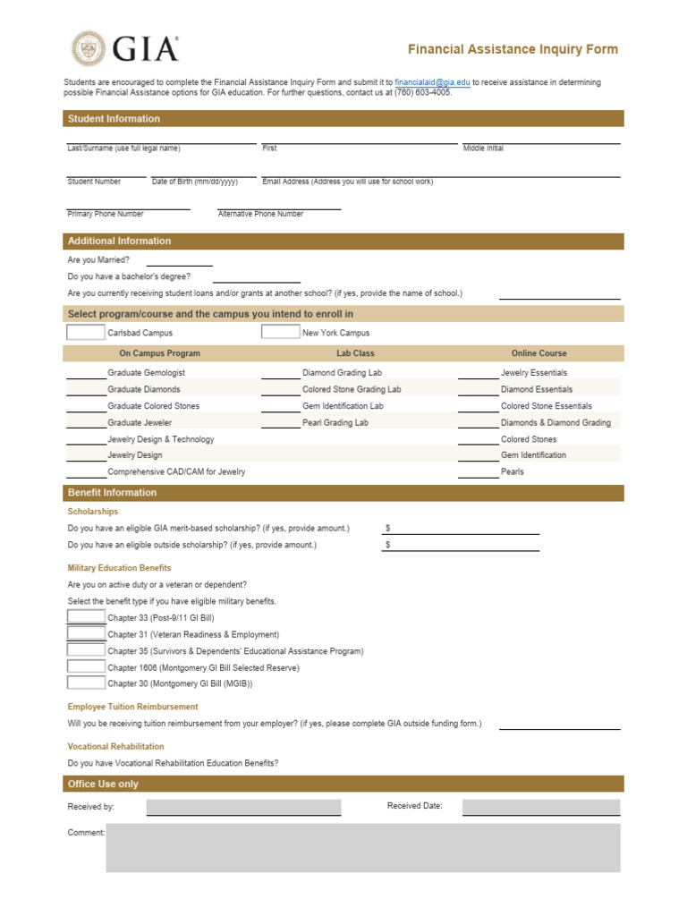 GIA Financial Assistance Inquiry Form | PDF | G.I. Bill
