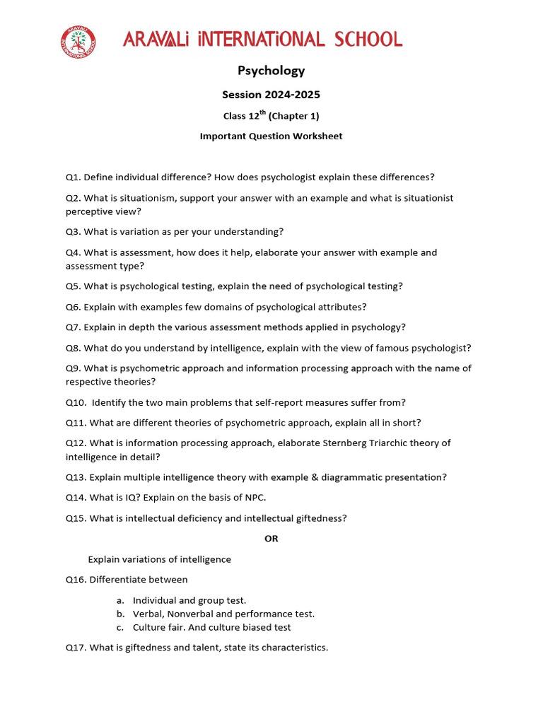 Imp. Ques. Worksheet | PDF