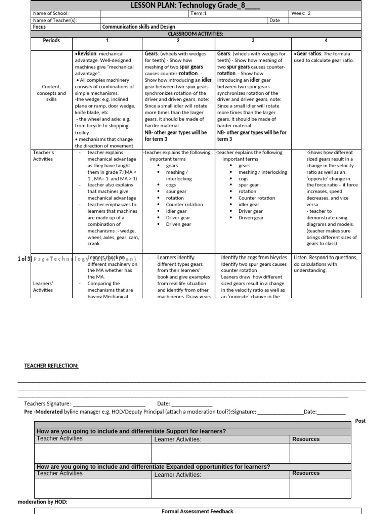 Technology Lesson Plan Term 1 Week 2 of 2025-1 | PDF | Gear | Machines