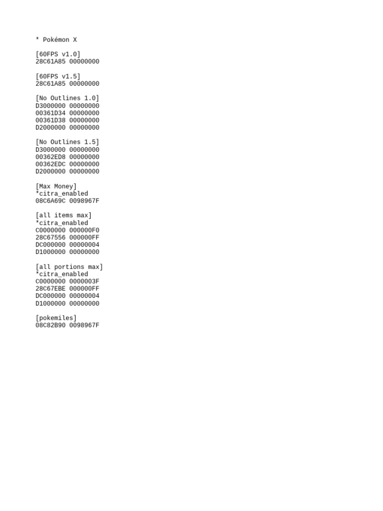 Pokémon X Cheat Codes Guide | PDF