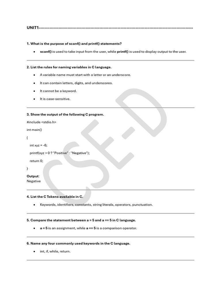 UNIT1 c | PDF | Programming | Computer Program