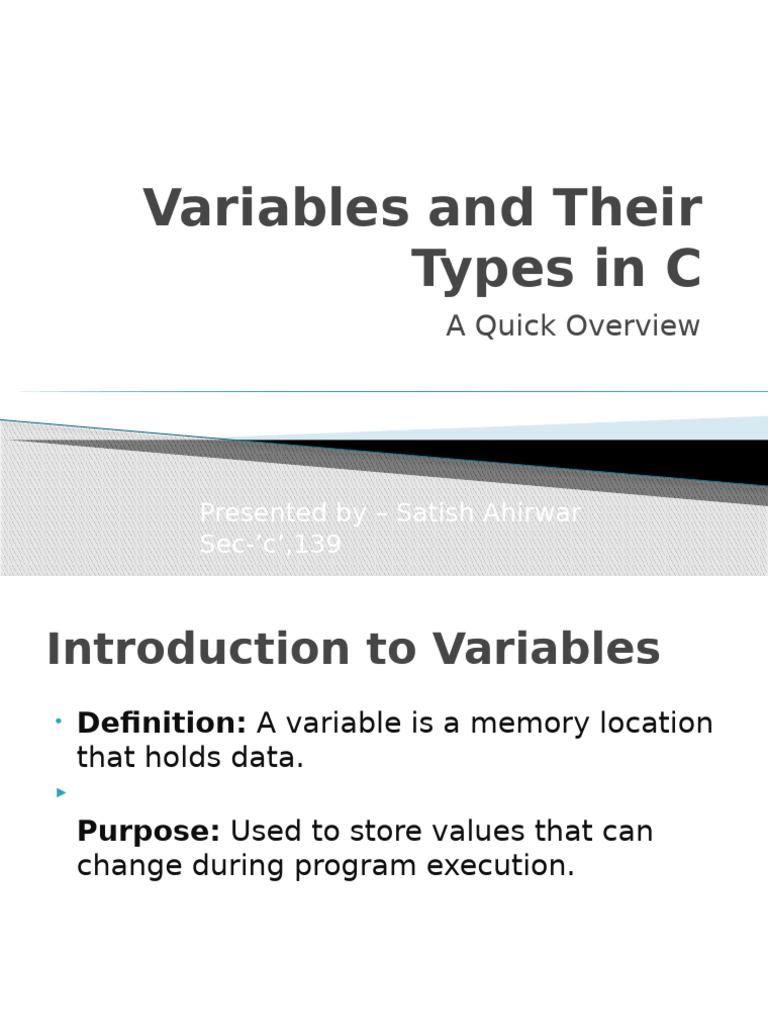Variables and Their Types in C | PDF