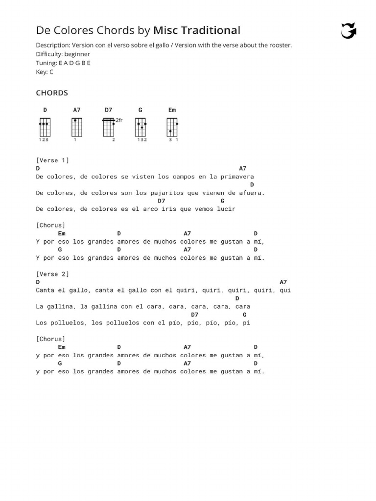De Colores Chords | PDF