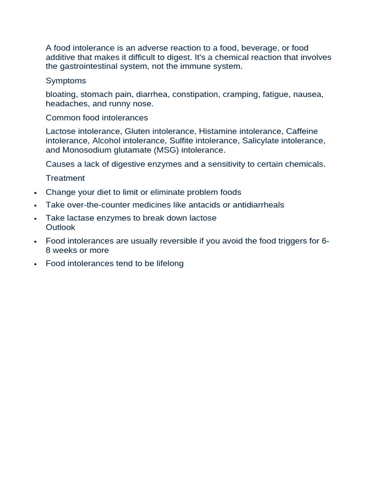 Food Intolerance Knowledge | PDF
