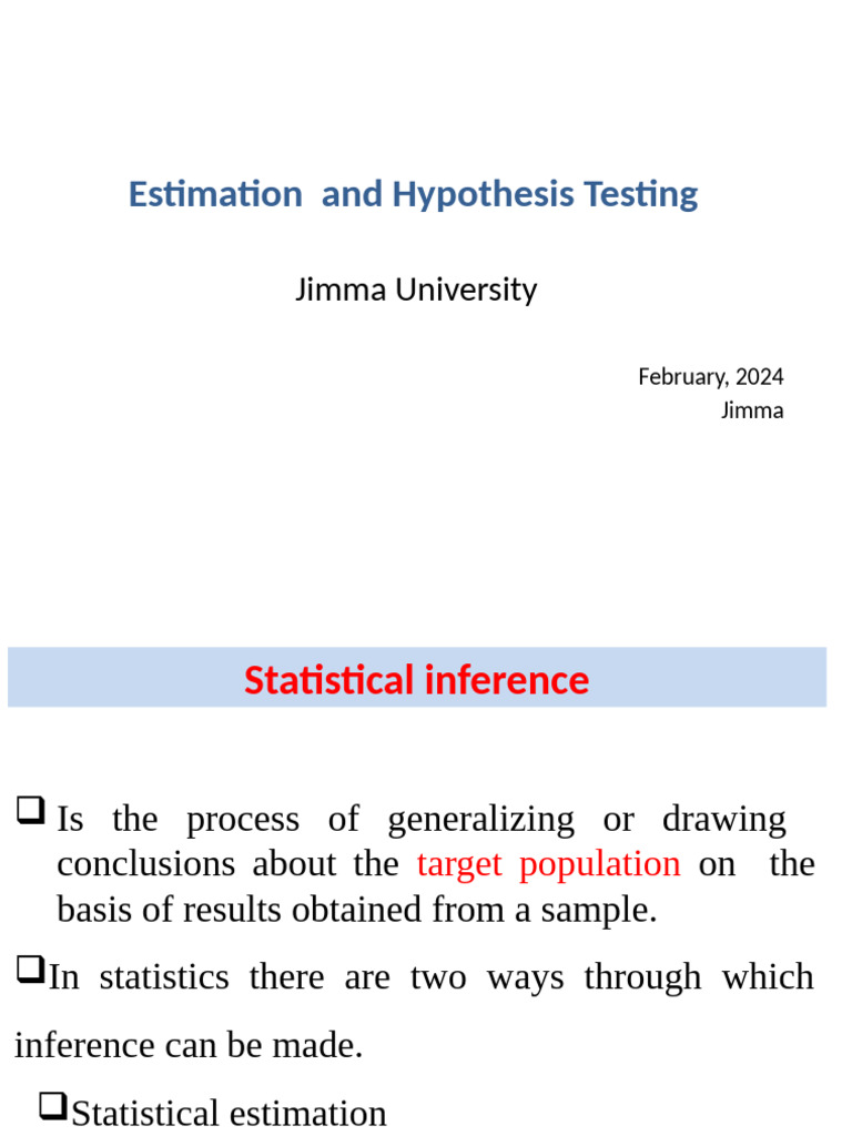 6 Estimation and Hypothesis | PDF | Estimator | Statistical Hypothesis ...