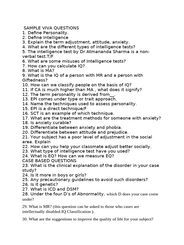 Sample Viva Questions | PDF | Intelligence Quotient | Self Report Study