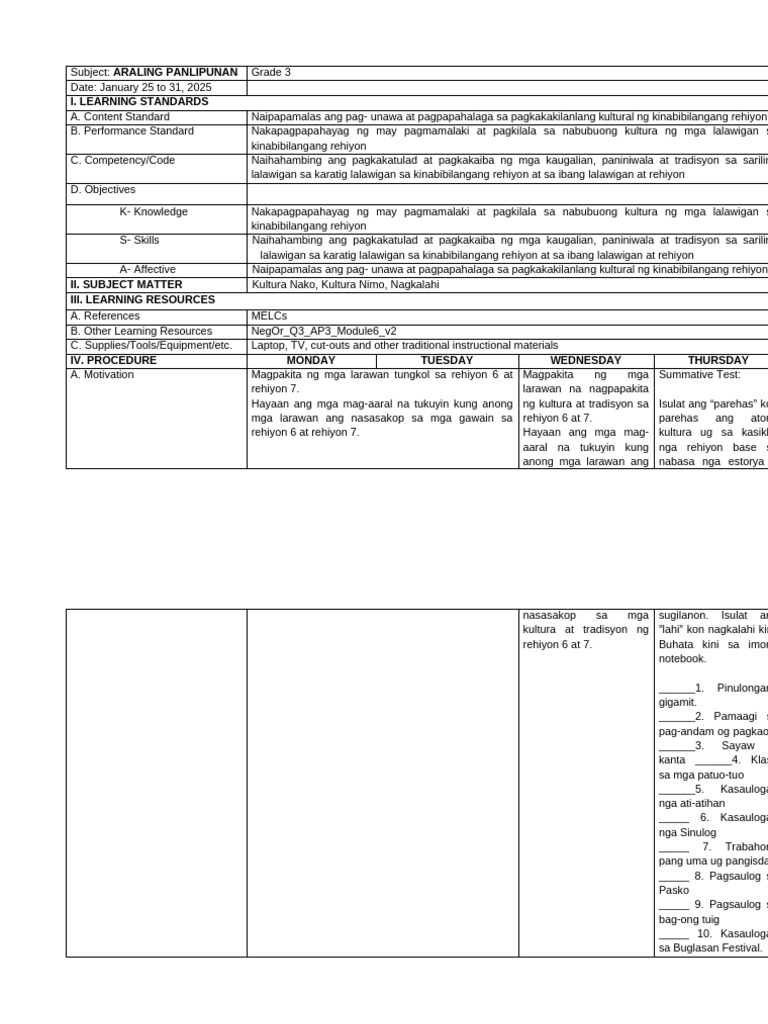 Araling Panlipunan I. Learning Standards | PDF