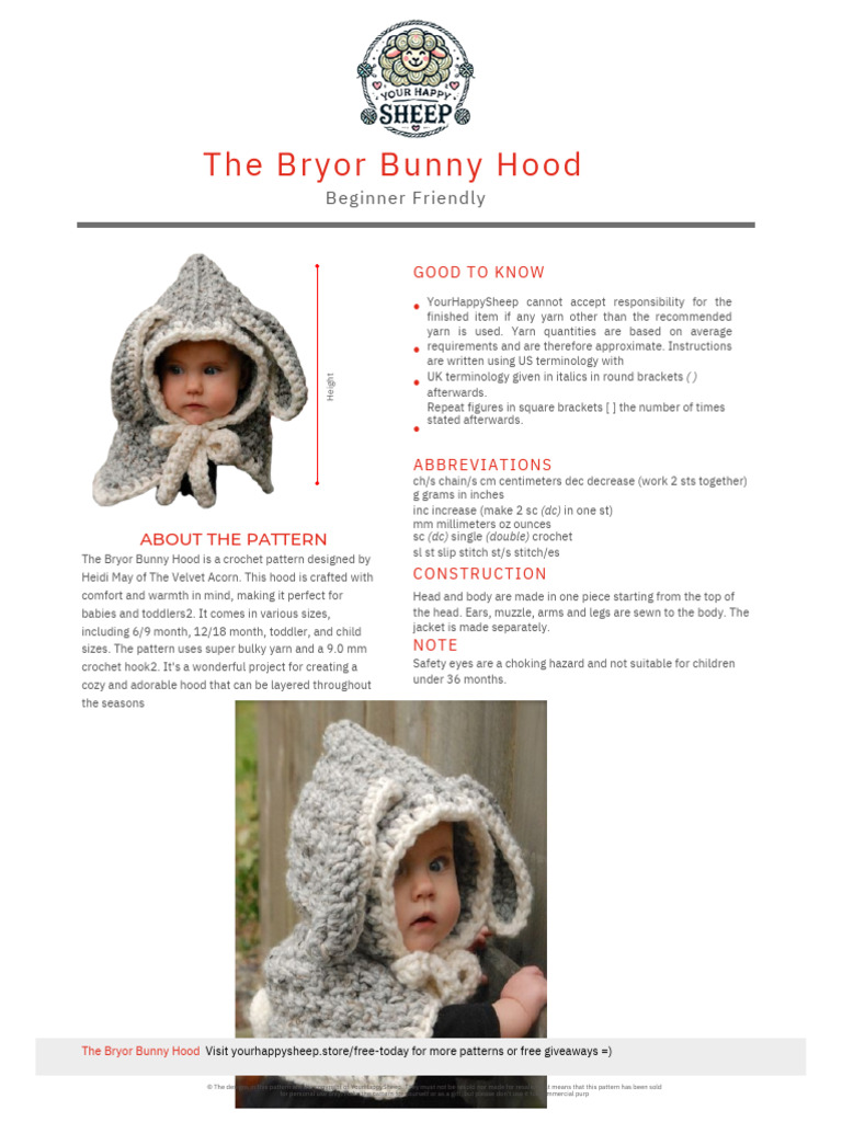 The Bryor Bunny Hood PDF | PDF | Crochet | Yarn