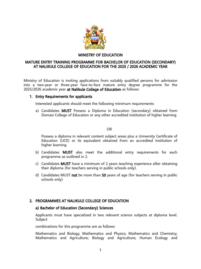 NCE Mature Entry Advert, 2025-2026 - Revised 28th December 2024 - For ...