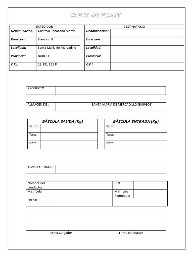 CARTA DE PORTE | PDF