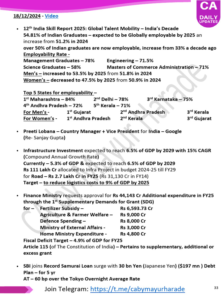 18 Dec Daily CA Short Notes | PDF | Economies