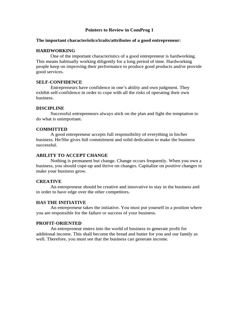 Pointers To Review in ComProg 1 | PDF | Marketing | Entrepreneurship