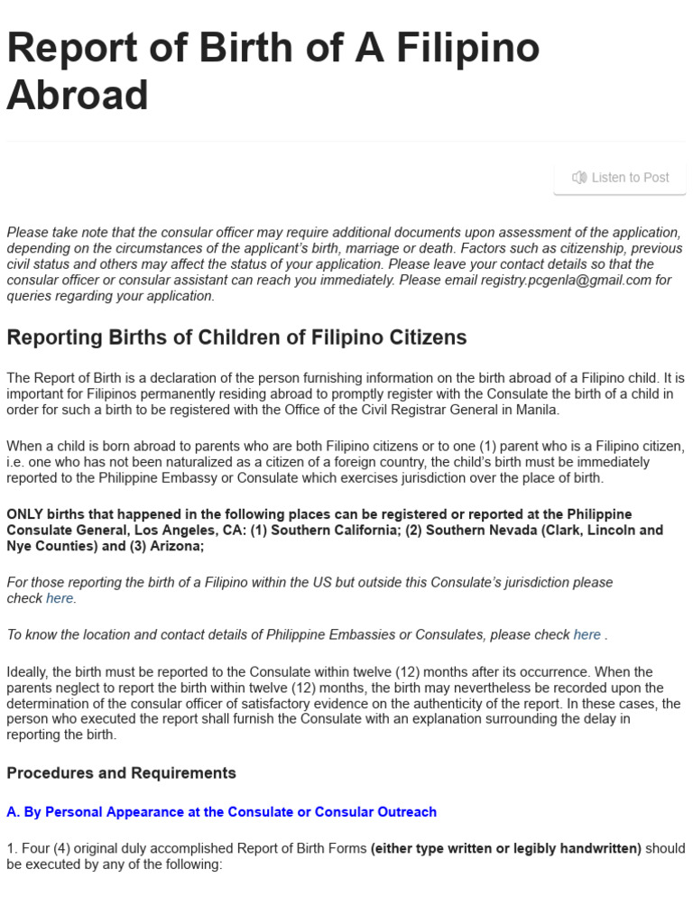 Report of Birth Abroad for Filipinos | PDF | United States Postal ...