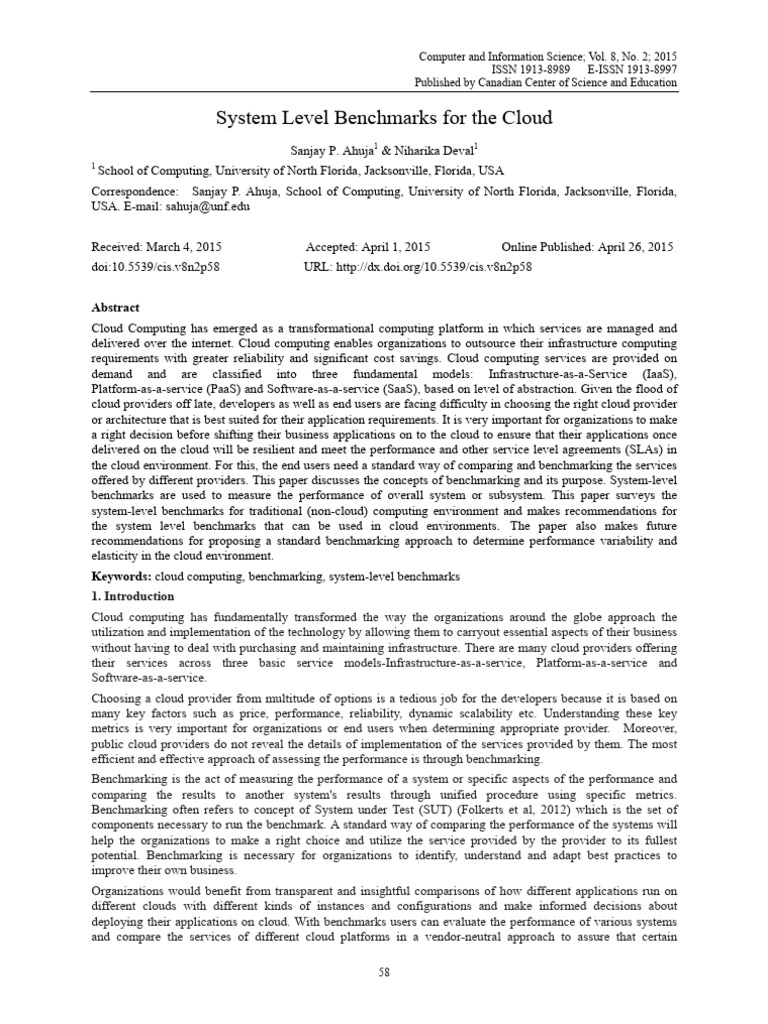 System Level Benchmarks For The Cloud | PDF | Benchmark (Computing ...