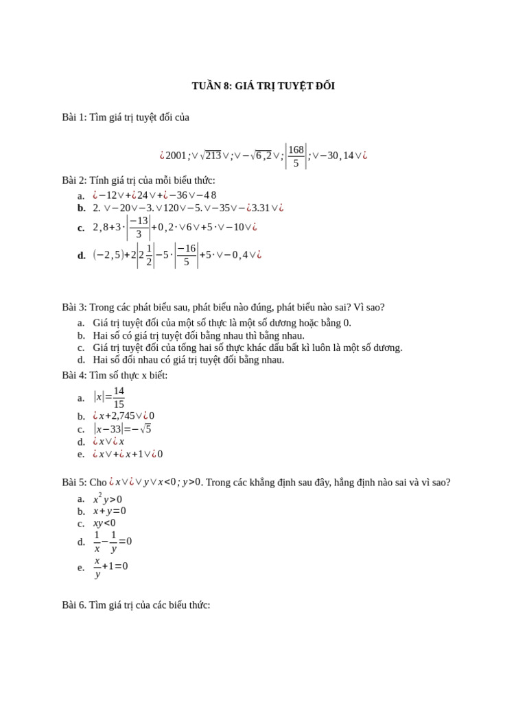 BTVN - L7 - T8 - Giá Trị Tuyệt Đối | PDF