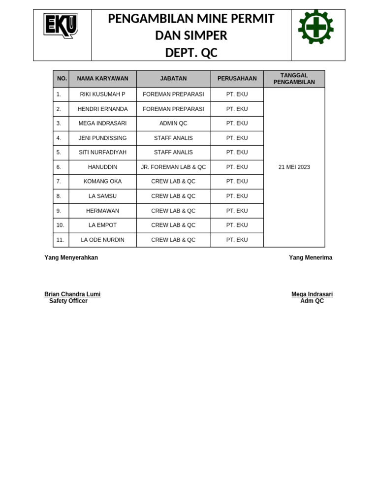 Form Pengambilan Mine Permit Dan Simper QC | PDF