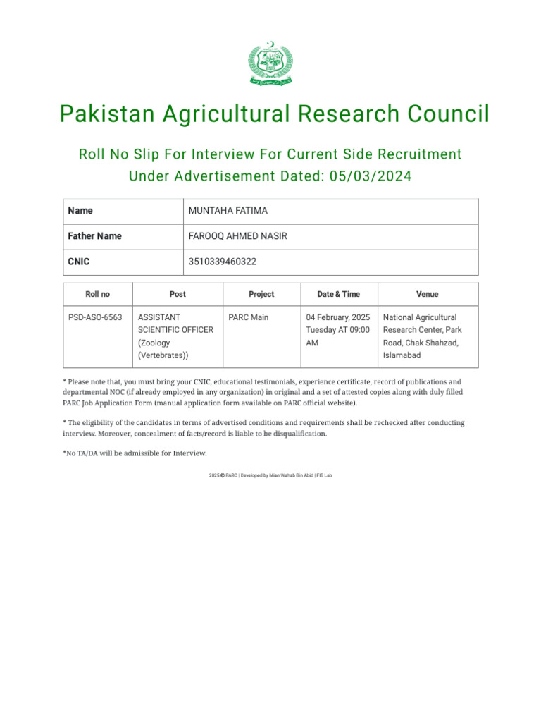 Interview Schedule - PARC | PDF