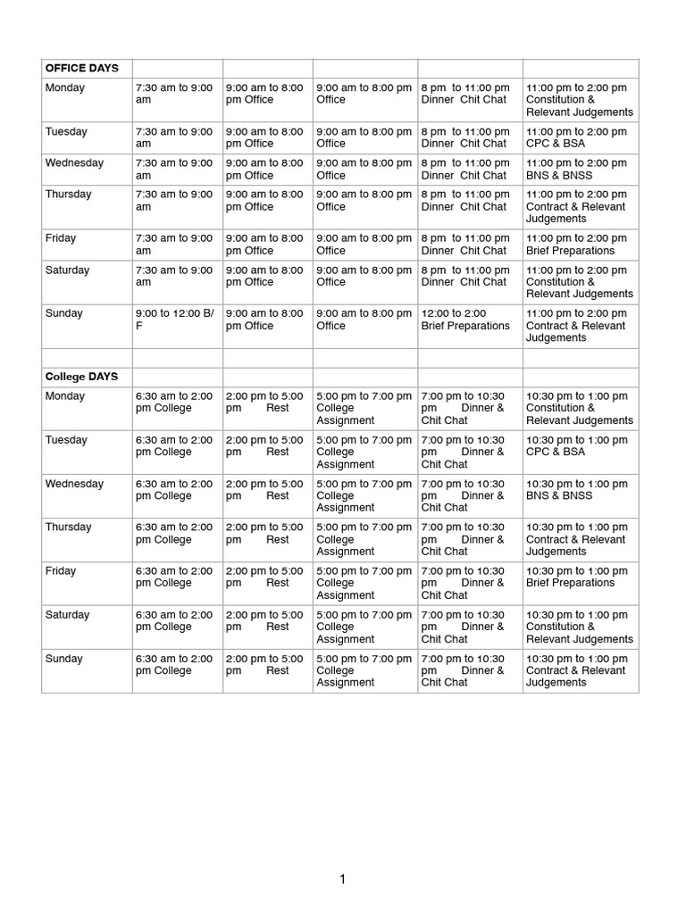 Weekly Office and College Schedule | PDF