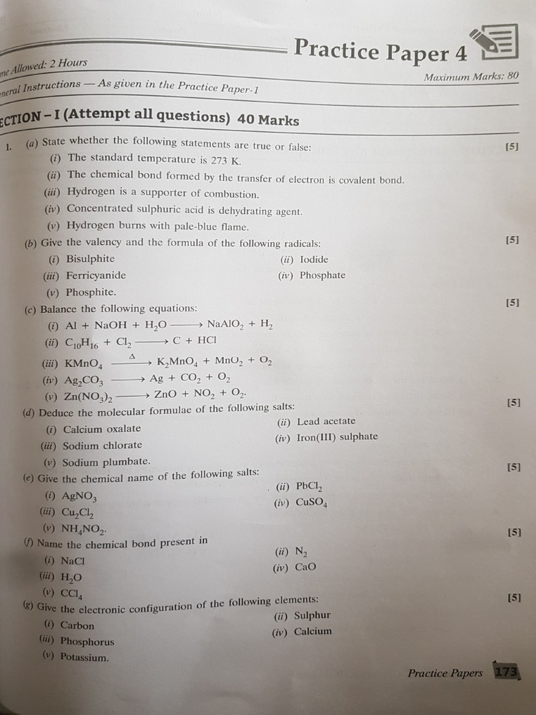Chemistry Practice Paper Questions | PDF | Oxide | Magnesium