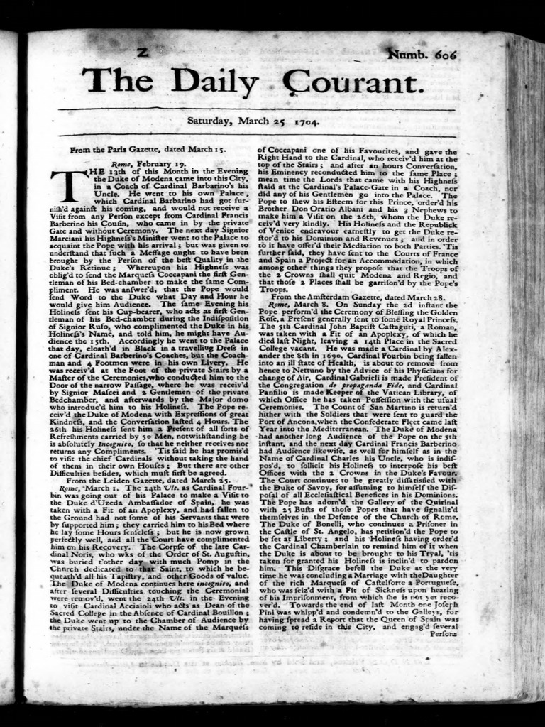 Sim Daily-Courant 1704-03-25 606 | PDF | Pope