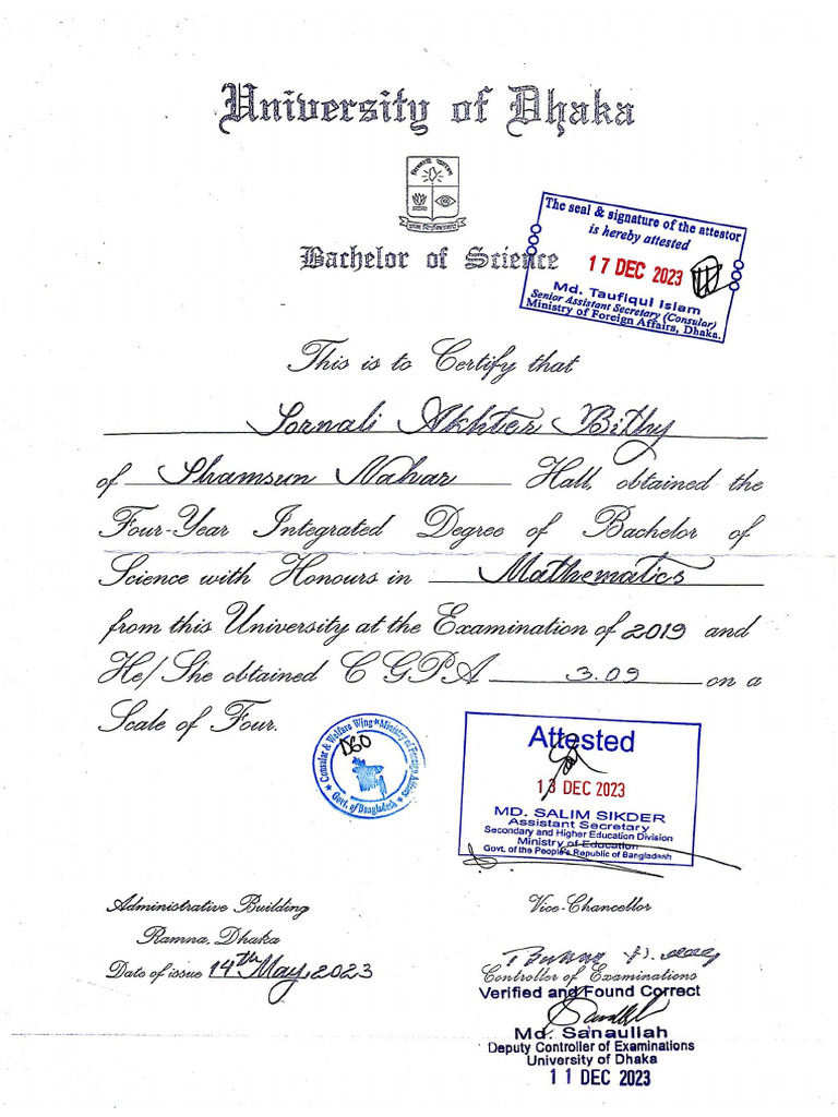 Bachelor of Science Honours Certificate-Merged | PDF