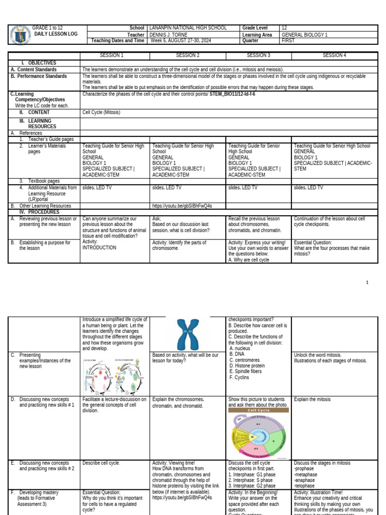 Q1 General Biology 1 Week 5 | PDF | Mitosis | Cell Cycle