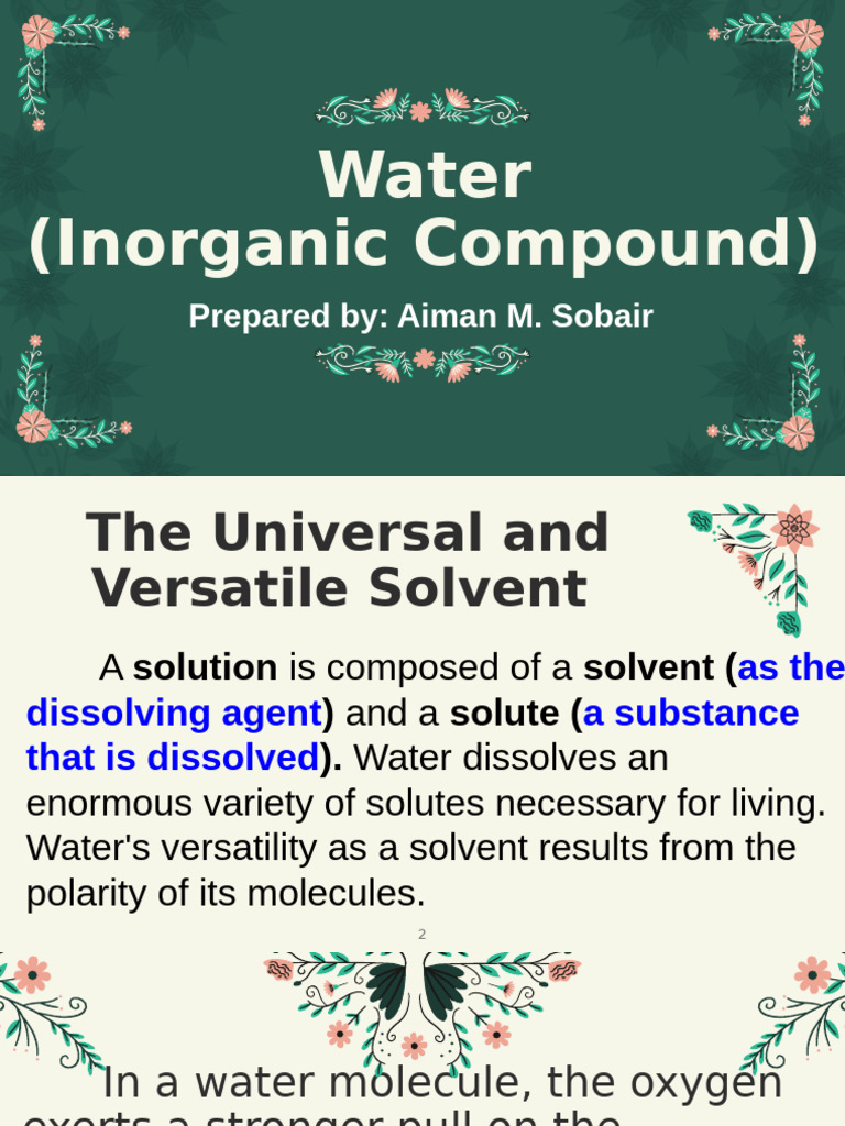 Water (Inorganic Compound) : Prepared By: Aiman M. Sobair | PDF