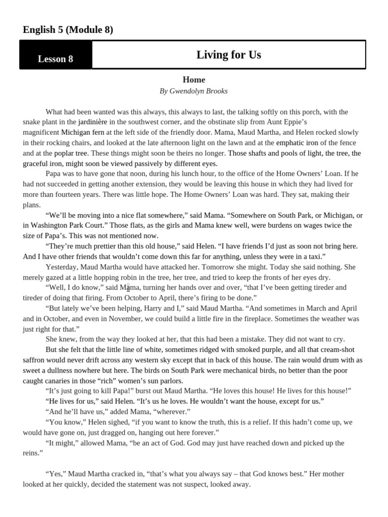 Lesson 8 English 5 | PDF