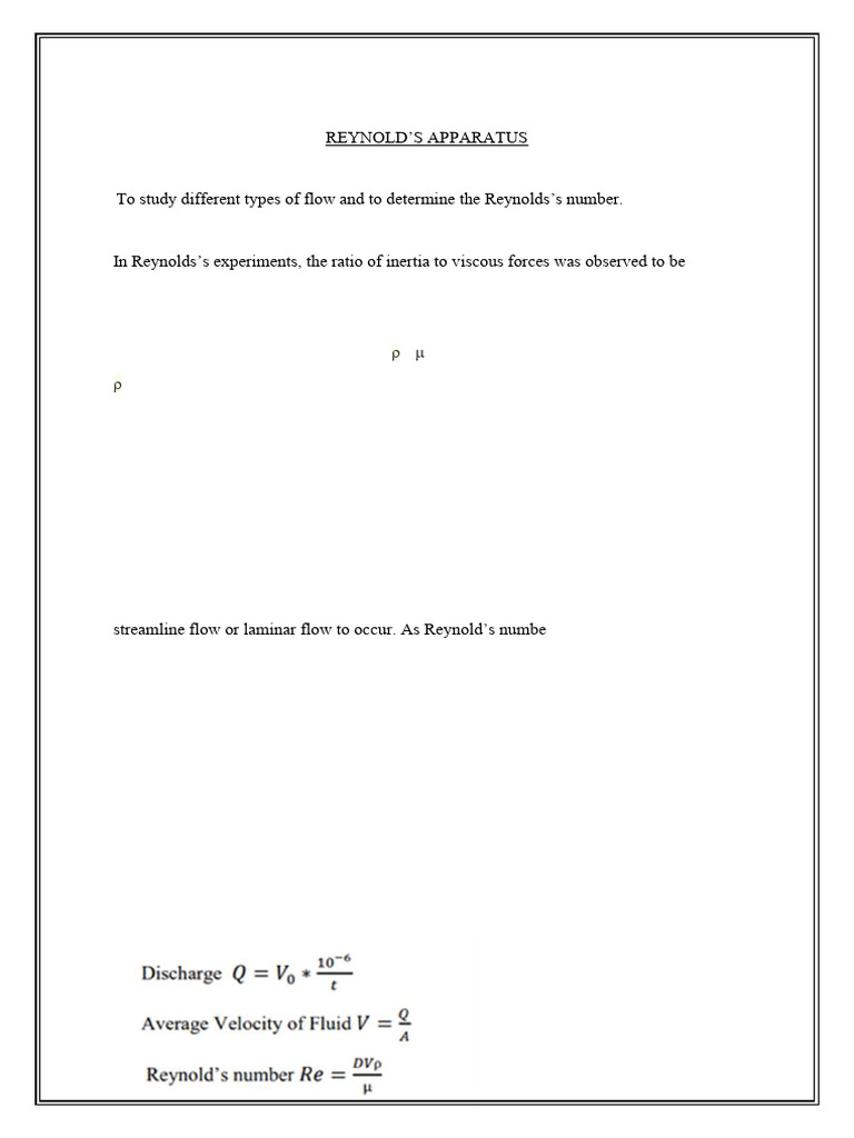 Reynolds Apparatus Fluids Mechanics Lab - Rectified - 2 | PDF ...