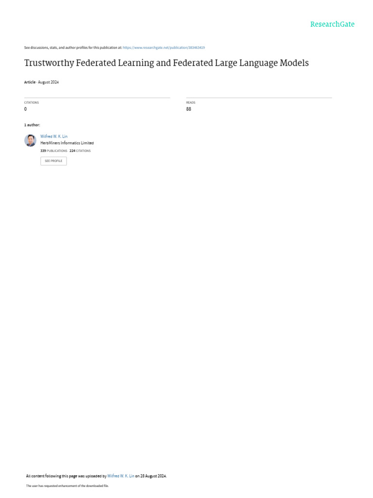 Trustworthy Federated Learningand Federated Large Language Models | PDF | Internet Of Things ...