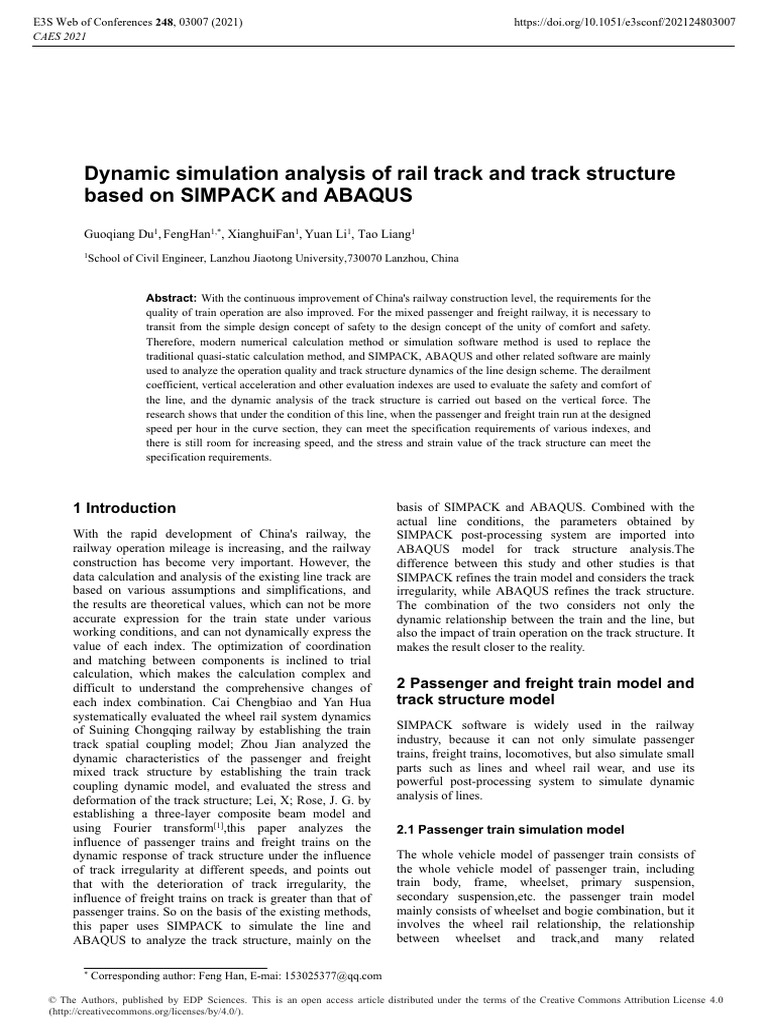 Dynamic Simulation Analysis of Rail Track and Trac | PDF | Train | Rail ...