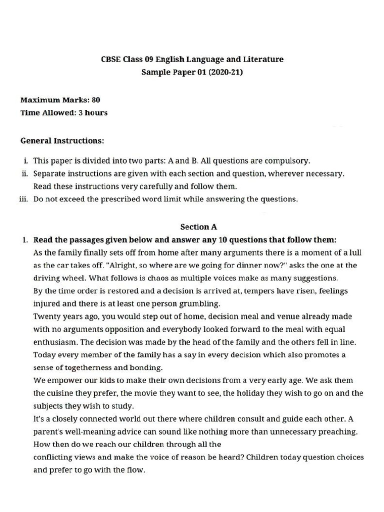 9th Grade English Language Sample Papers_1 | PDF