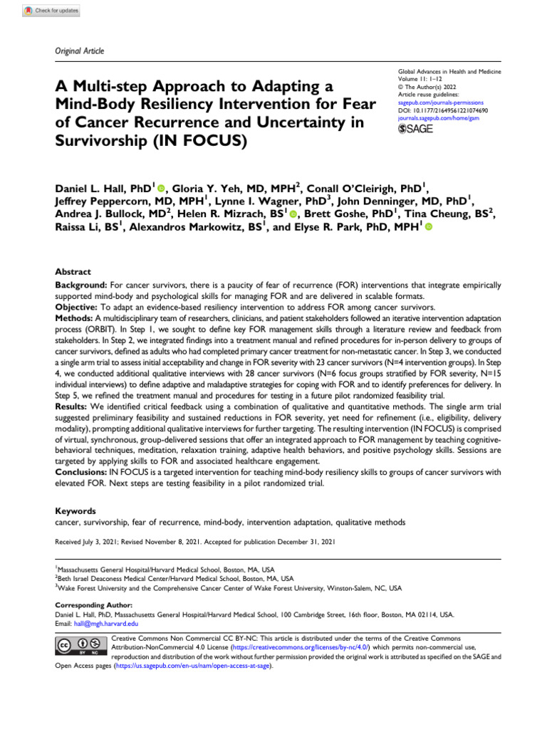 Hall Et Al 2022 A Multi Step Approach To Adapting A Mind Body ...