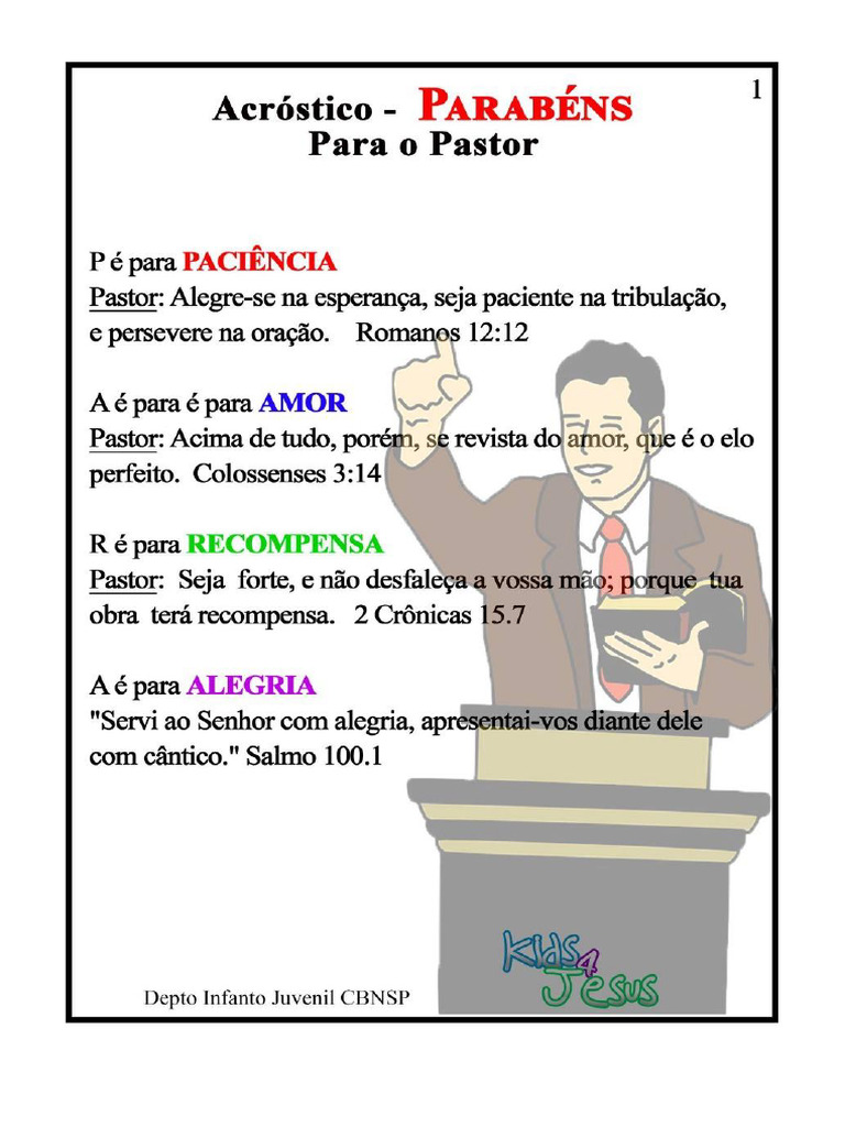Acróstico Parabéns Pastor | PDF