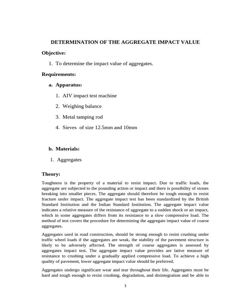 Aggregate Impact Value Test Procedure | PDF | Concrete | Road Surface