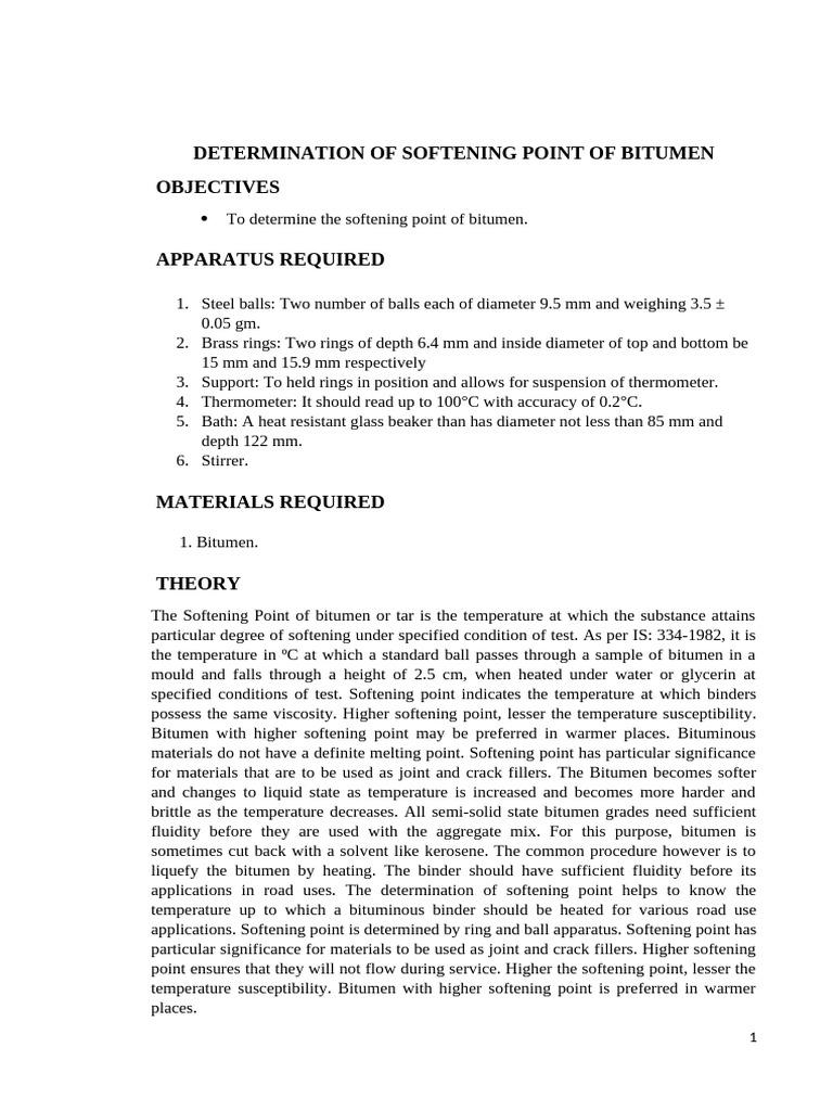 Determination of Softening Point of Bitumen | PDF | Temperature | Celsius