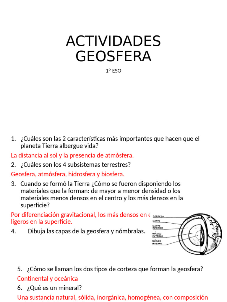 Actividades sobre Geosfera para 1º ESO | PDF | Roca (geología) | Magma
