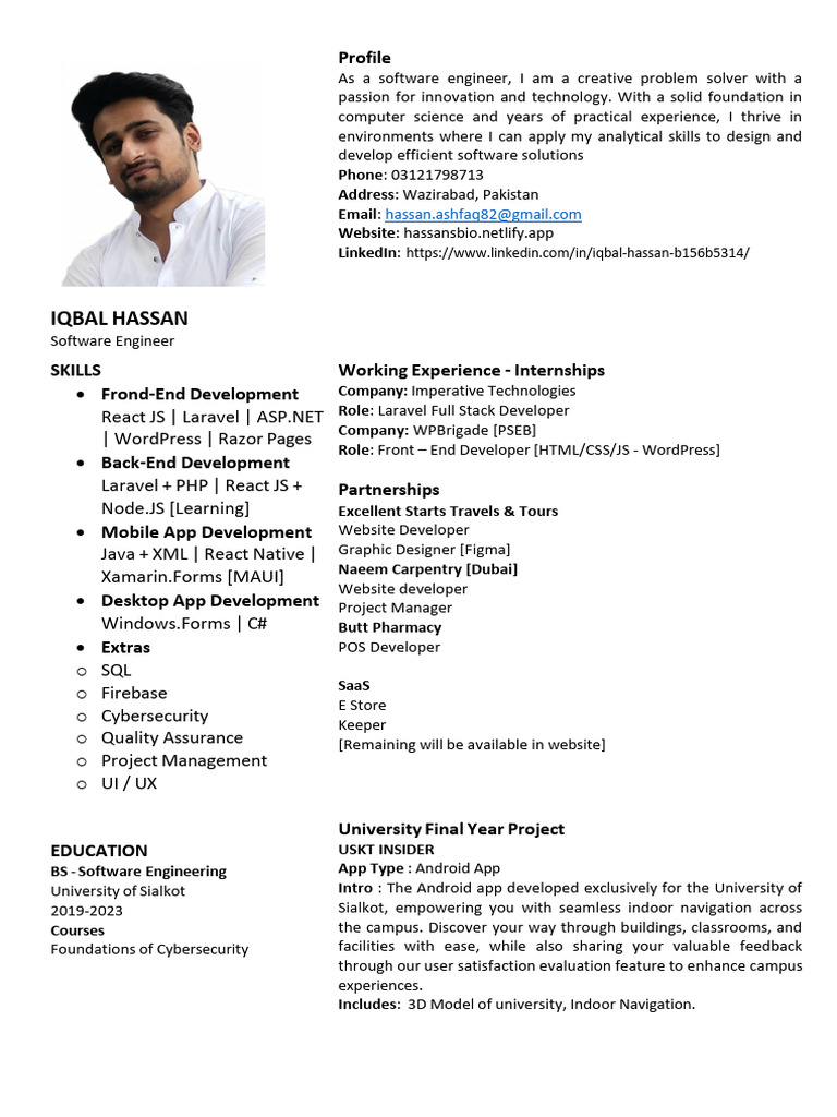 IQBAL-HASSAN-SoftwareEngineer | PDF | Mobile App | Computing