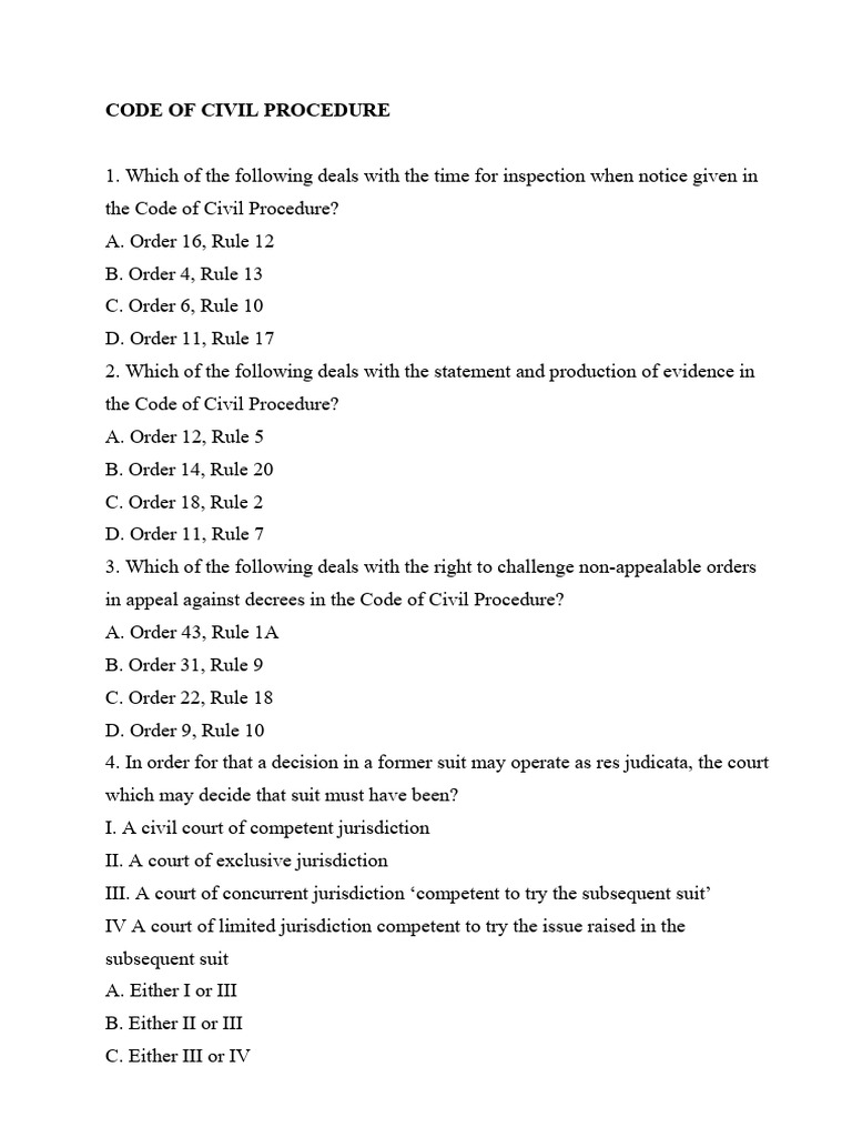 MCQ Code of Civil Procedure | PDF | Lawsuit | Judgment (Law)