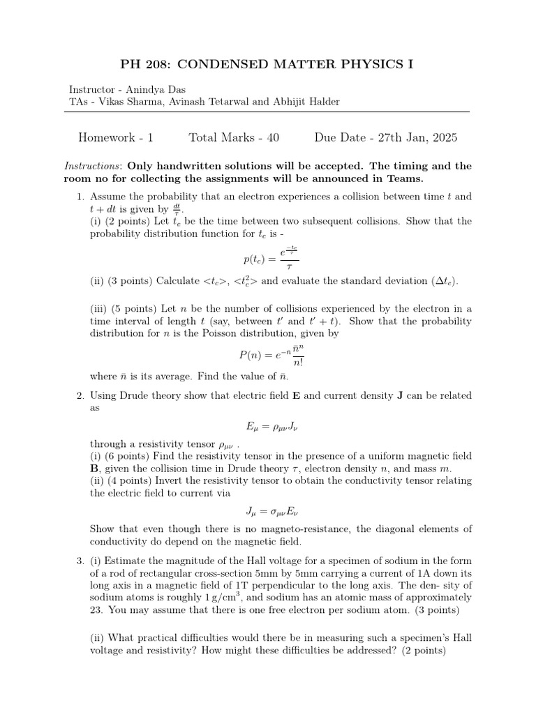 CMP 1 Assignment 1 | PDF | Electrical Resistivity And Conductivity | Theoretical Physics