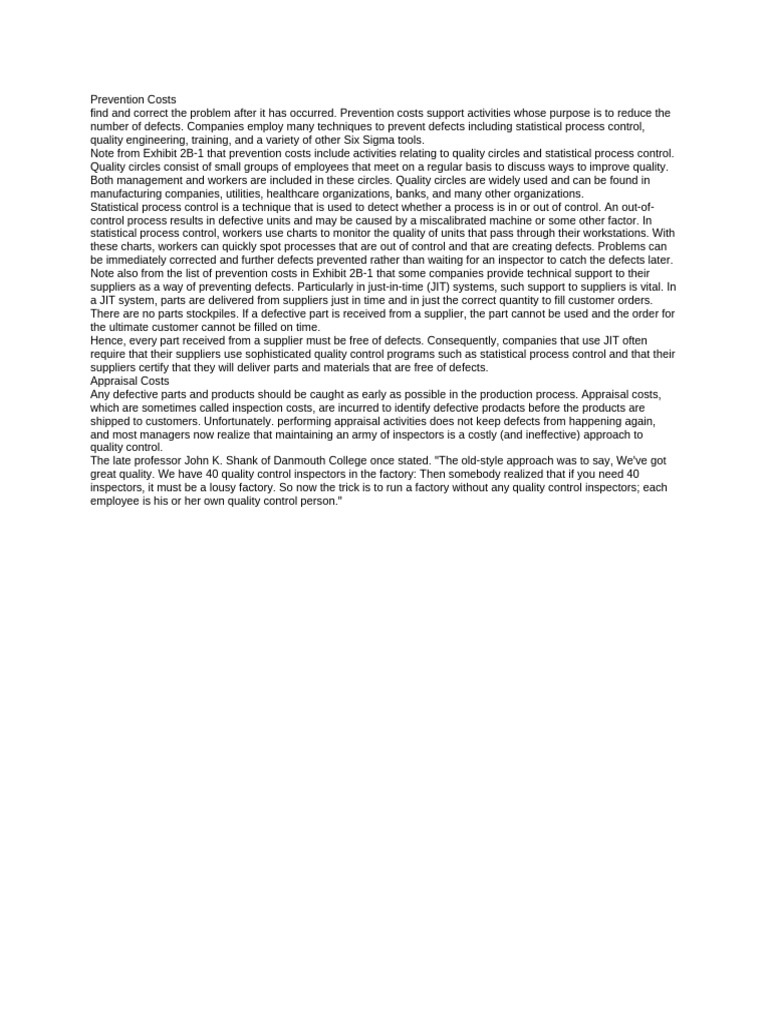 Prevention and Appraisal Cost | PDF | Lean Manufacturing | Business