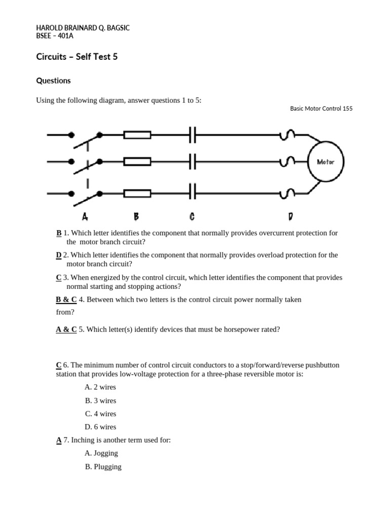 Motor Control Chapter 5 Sefl Test | PDF | Relay | Electrical Engineering
