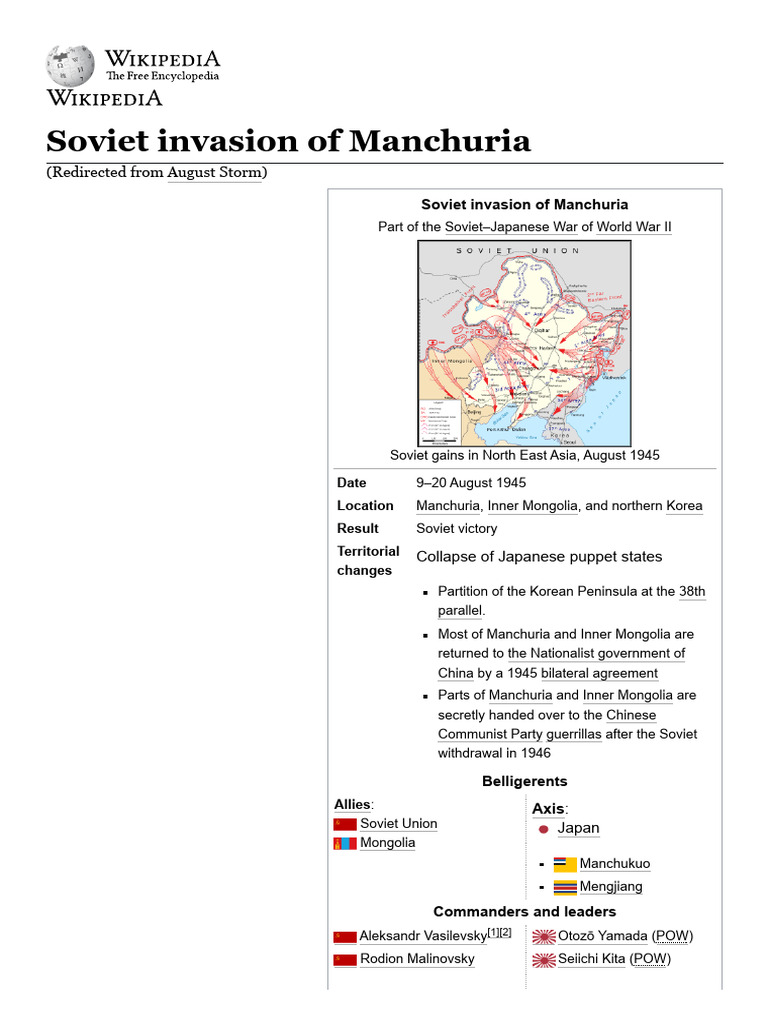 Soviet invasion of Manchuria - Wikipedia | PDF | Surrender Of Japan ...