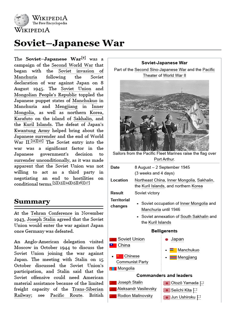 Soviet-Japanese War - Wikipedia | PDF | Military | World War II
