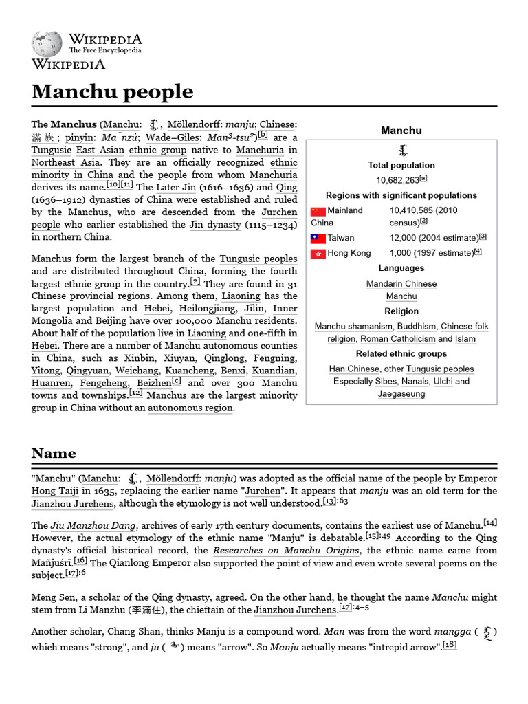 Manchu people - Wikipedia | PDF | Qing Dynasty | Manchuria