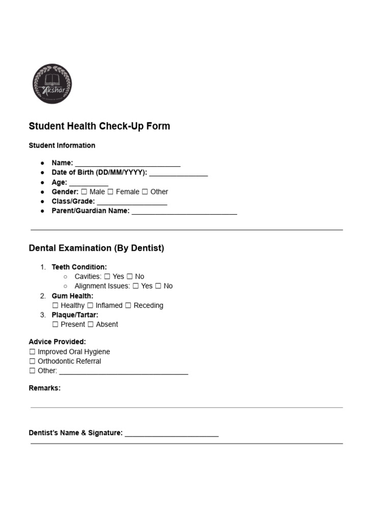 Student Health Check-Up Form | PDF
