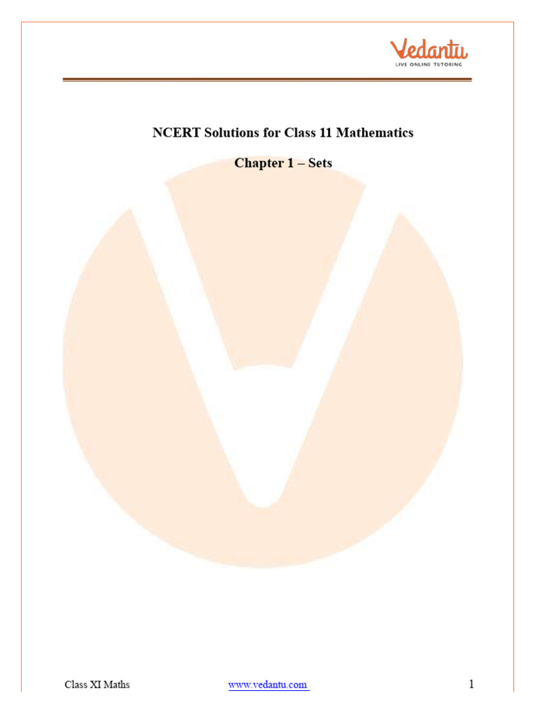 NCERT Solutions For Class 11 Maths Chapter 1 Sets - Free PDF Download | PDF | Set (Mathematics ...